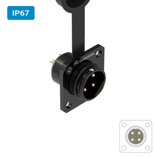 Conector M16 macho para painel quadrada IP67 10 amperes - ITC Conectores