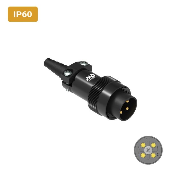 Conector M16 macho para cabo IP60 10 amperes - ITC Conectores