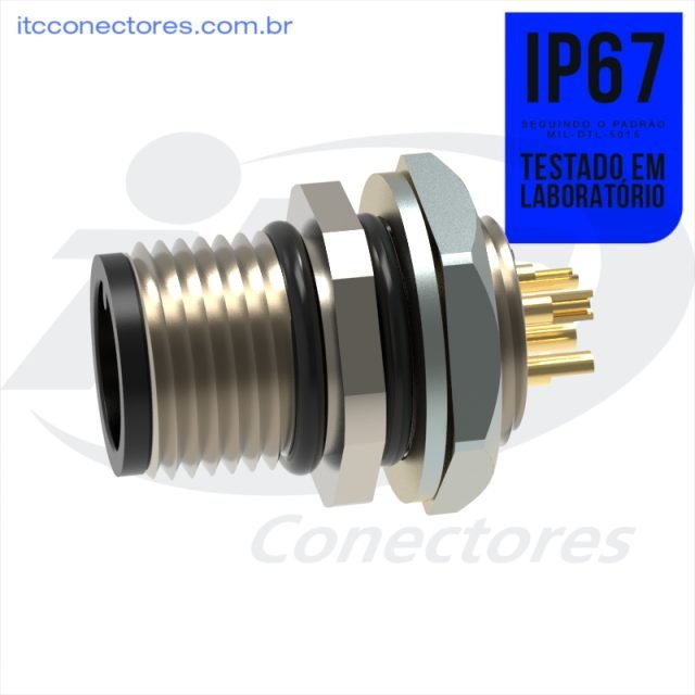 Conector M12 macho para painel redonda IP60 1 ampere (MAR) - ITC Conectores